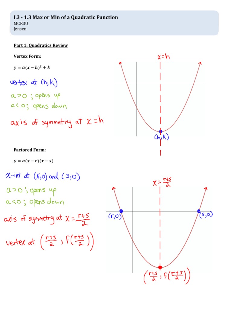 L3t-1.3-Max or Min of Quadratic | PDF | Quadratic Equation ...