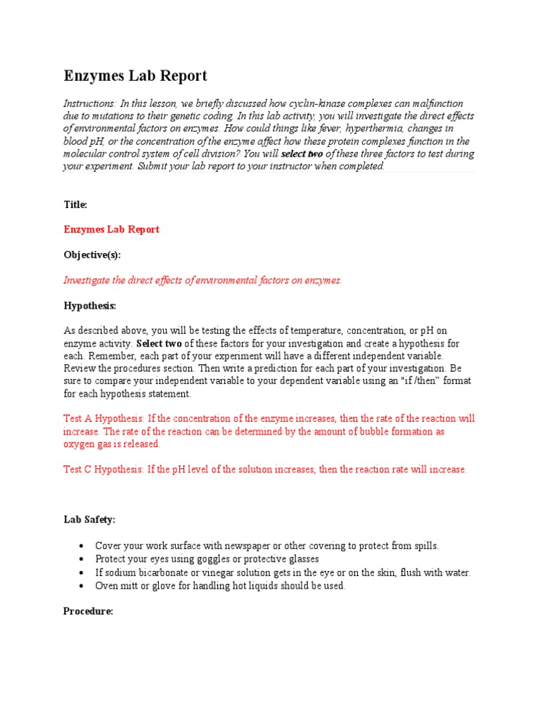 Enzymes Lab Report | PDF | Ph | Catalase