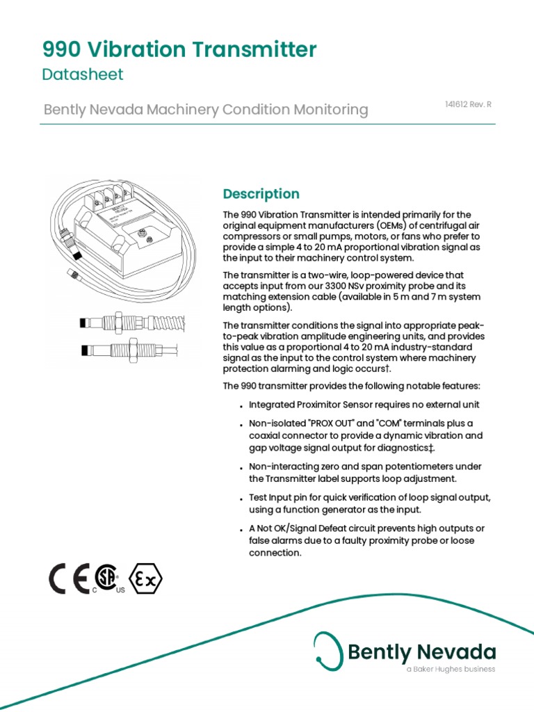 990 Vibration Transmitter Datasheet - 141612 | PDF | Electrical ...