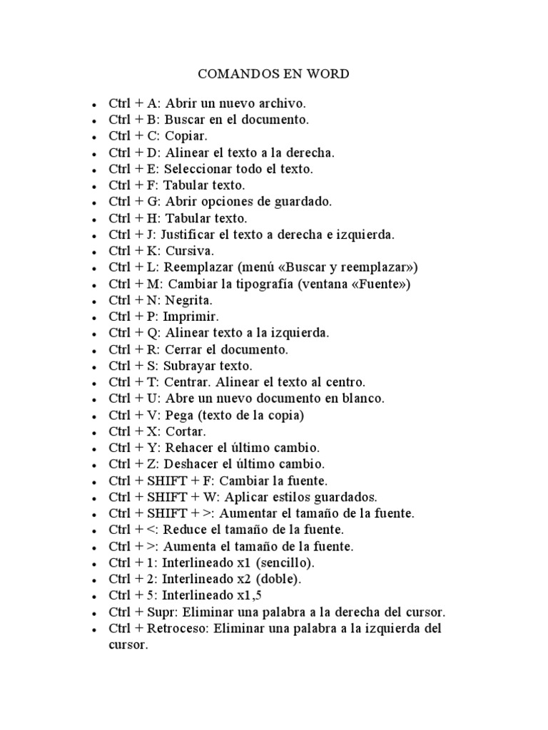 Comandos en Word | PDF
