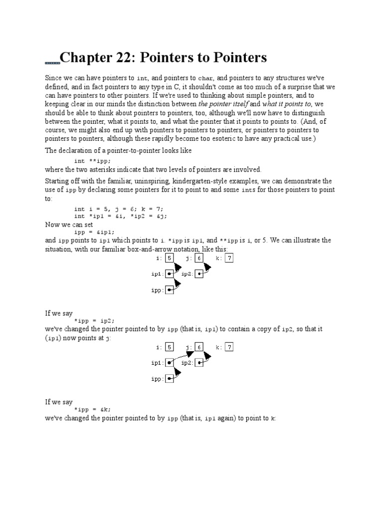 Chapter 22 Pointers To Pointers Int Char Pdf Pointer Computer Programming Array Data