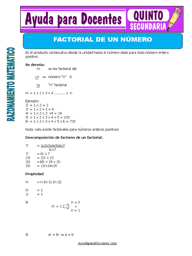 Factorial de Un Numero para Quinto de Secundaria | PDF | Combinatoria ...