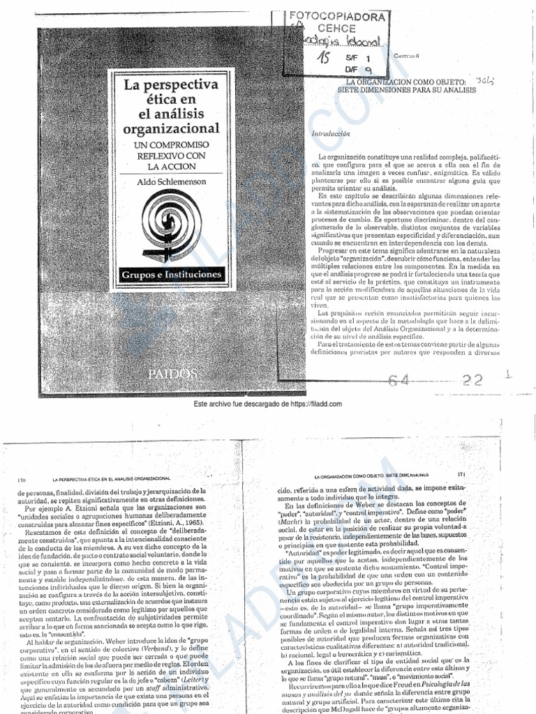 SCHLEMENSON 1993 La Perspectiva Etica en El Analisis Organizacional Cap 6 Pag 169 A 201 | PDF