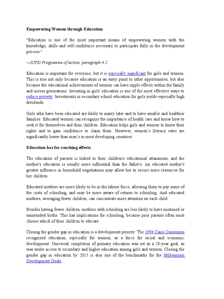 Empowering Women Through Education | PDF | Gender Equality | Gender Studies