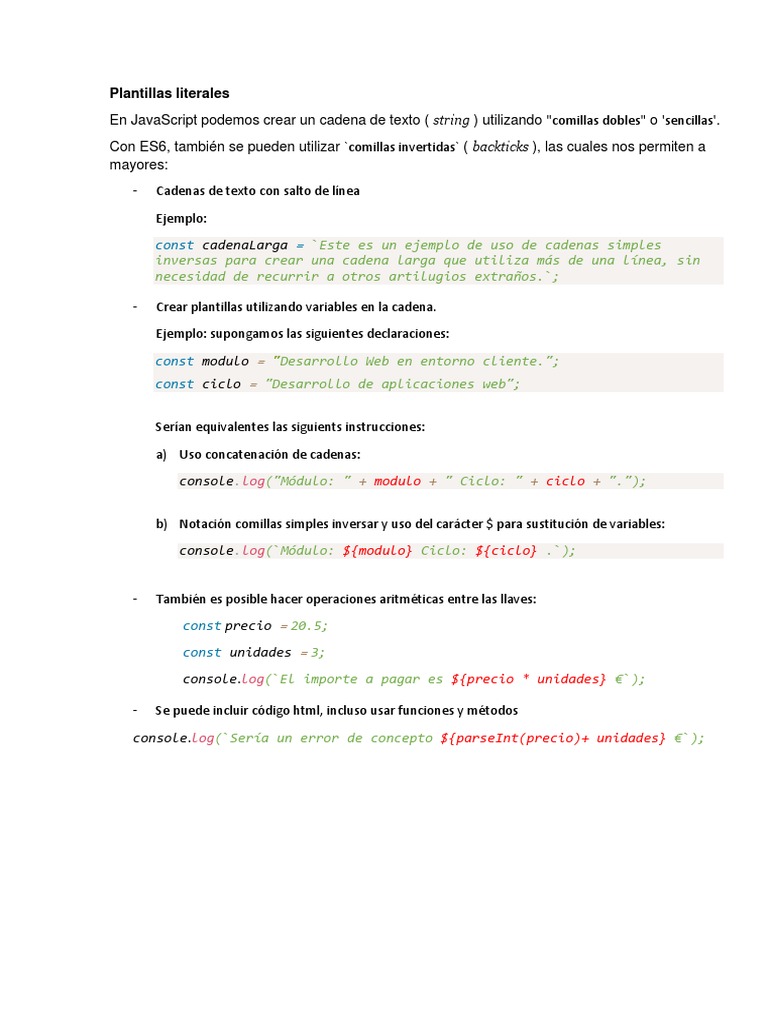 Plantillas Literales | PDF