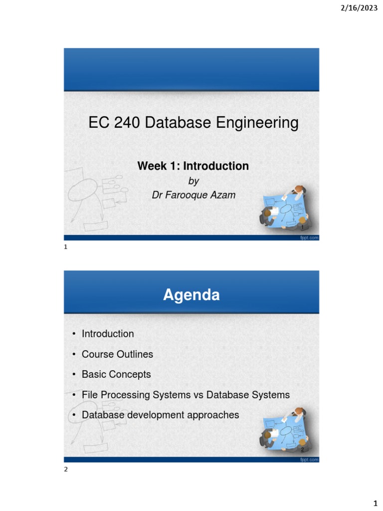 EC 240 Database Engineering: Agenda | PDF | Databases | Data