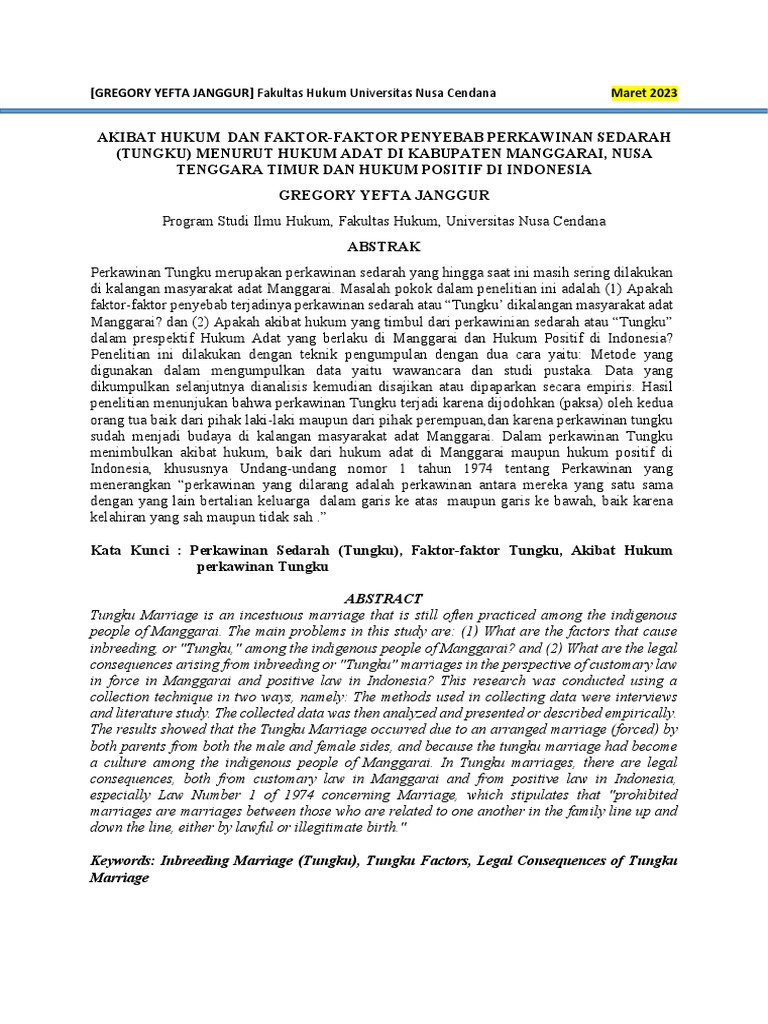 (GREGORY YEFTA JANGGUR) Fakultas Hukum Universitas Nusa Cendana Maret 2023 | PDF