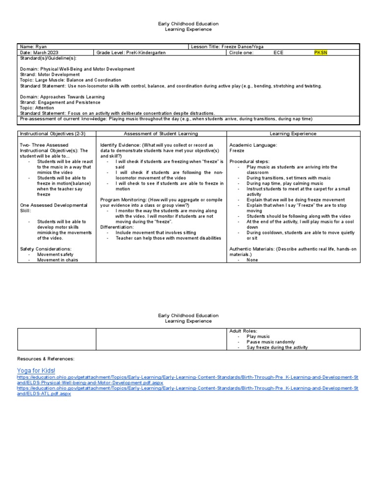 Music Lesson Plan | PDF | Learning | Early Childhood Education