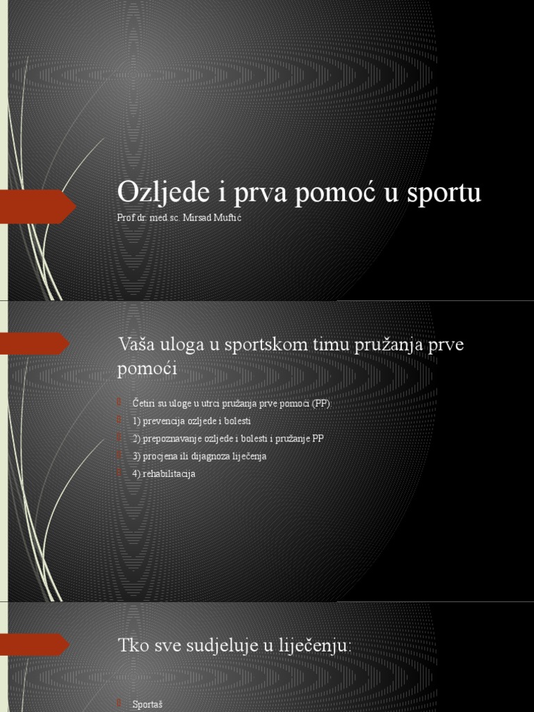Ozljede I Prva Pomoć U Sportu: Prof - Dr. Med - Sc. Mirsad Muftić | PDF