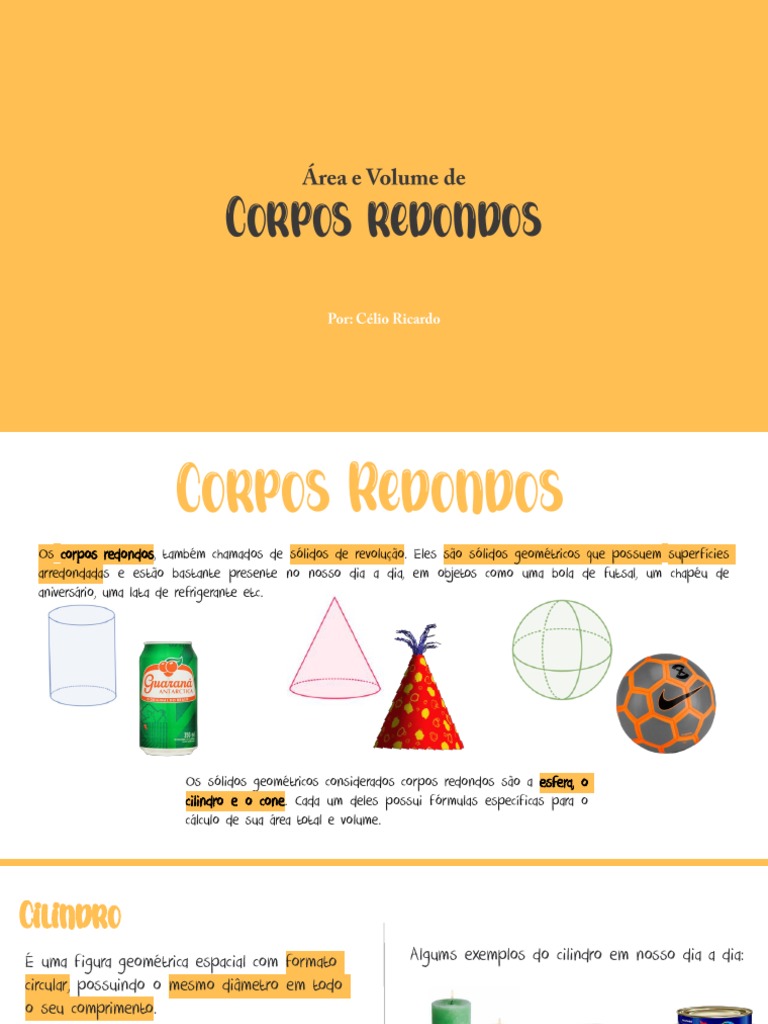 Corpos Redondos Áreas e Volumes | PDF | Objetos geométricos | Geometria Elementar