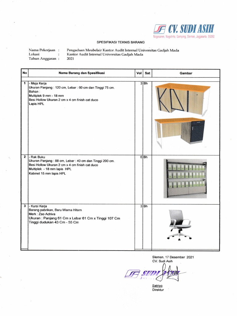 CONTOH Spesifikasi Teknis Barang | PDF