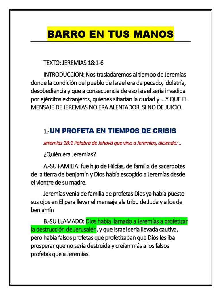 Barro En Tus Manos Pdf Jeremías