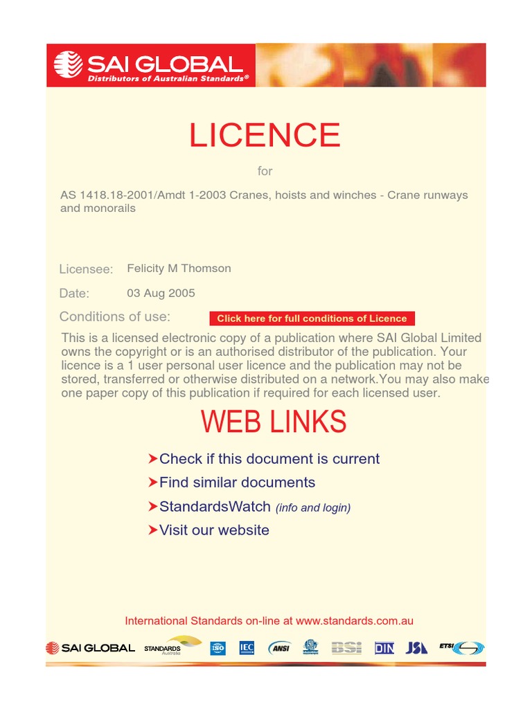 AS 1418.18-2001 Amdt 1-2003 Cranes, Hoists and Winches - Crane Runways ...