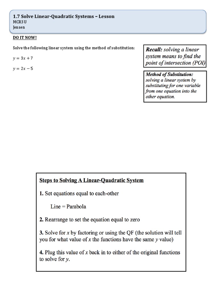 Linear-Quadratic Systems Lesson | PDF | Teaching Methods & Materials ...