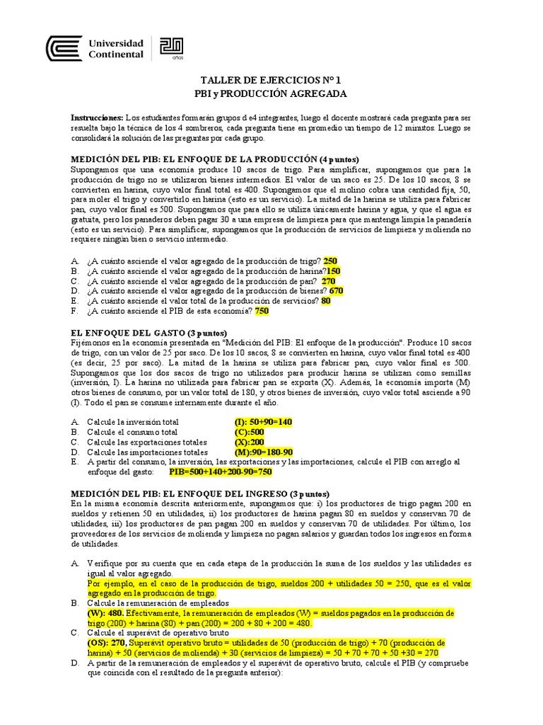 TALLER EJERCICIOS N°1 SOLUCIONARIO | PDF | Producto Interno Bruto | Salario