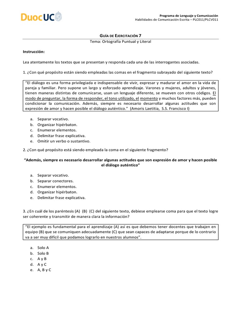 Guia 7 Ortografía Puntual Literal | PDF | Comunicación | Amor