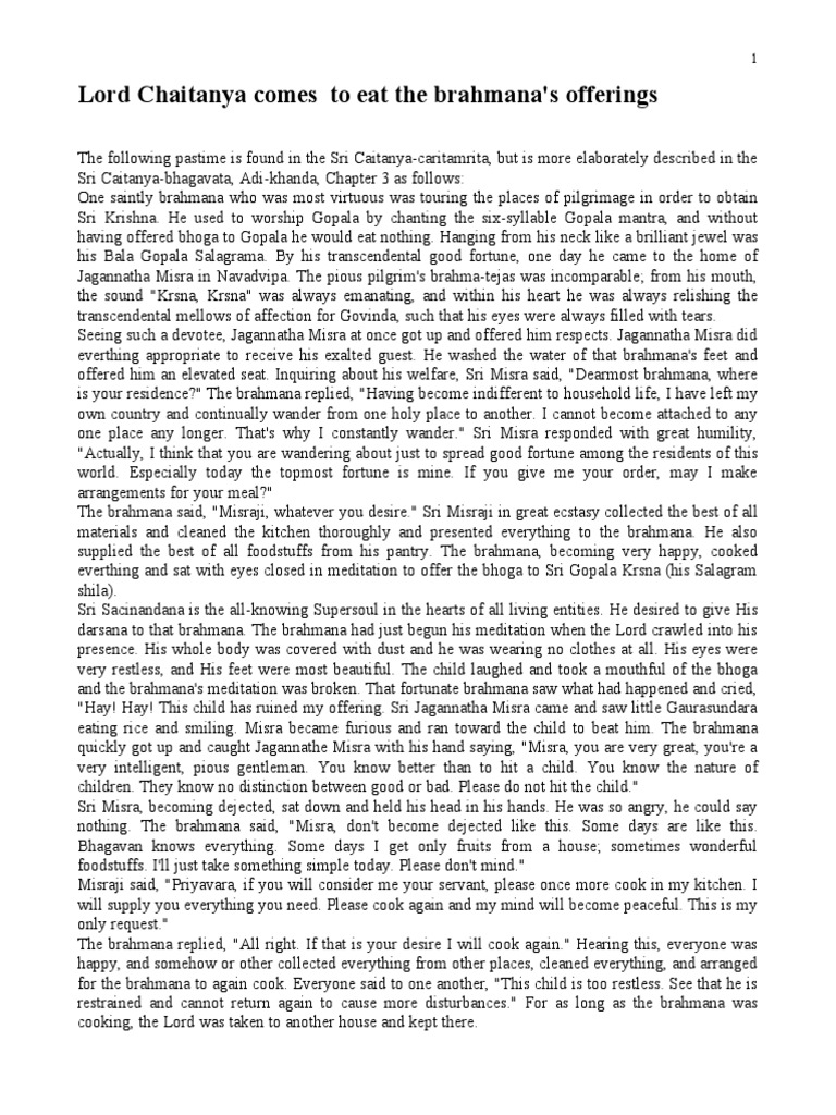 Lord Chaitanya Comes To Eat The Brahmana | PDF | Krishna | Hinduism