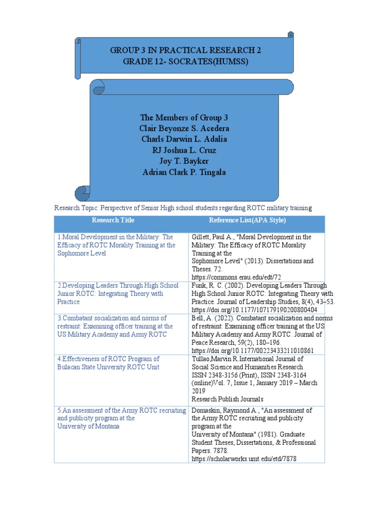 PR2 Table List | Download Free PDF | Reserve Officers' Training Corps | Socialization