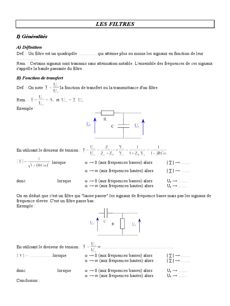Types de filtres et fonctions de transfert | PDF | Filtre (électronique ...