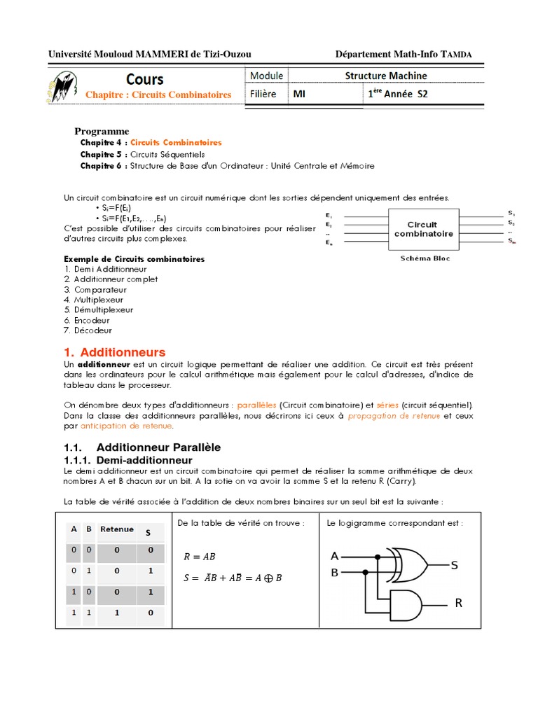 Chapitre 4 Circuits Combinatoires | PDF | Design électronique | Ingénierie électronique
