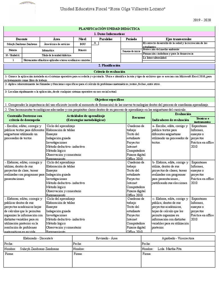 Unidad Educativa Fiscal "Rosa Olga Villacrés Lozano" | PDF | Plan de estudios | Internet