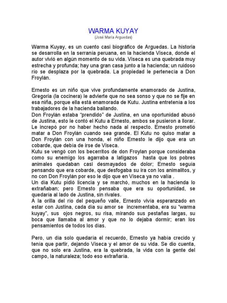 Resumen de "Warma Kuyay" de Arguedas | PDF