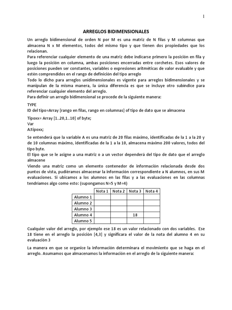 Arreglos Bidimensionales | PDF | Matriz (Matemáticas) | Vector Euclidiano