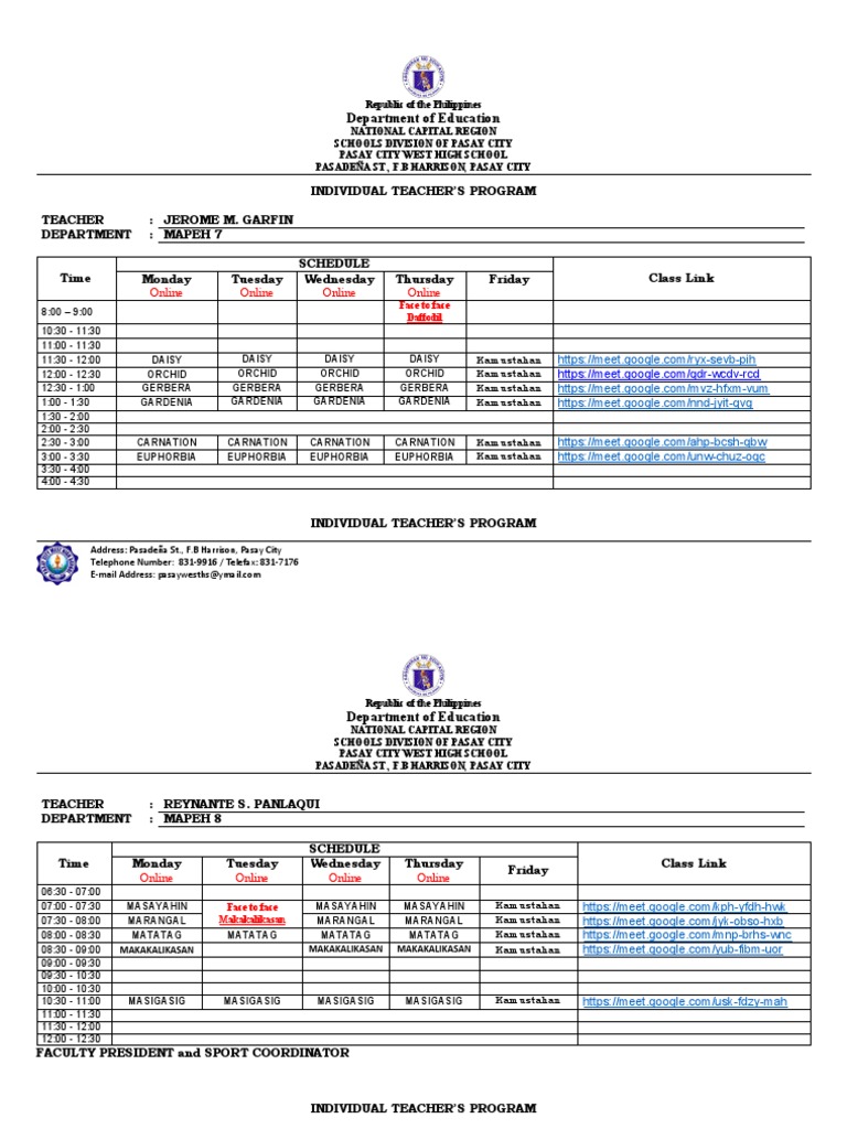 F2F Mapeh Individual Teachers Program | PDF | Asia | Government