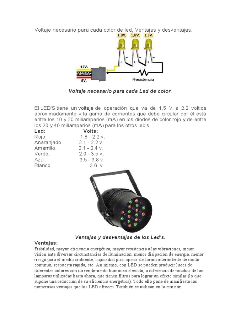 Voltaje necesario para cada color de led | PDF