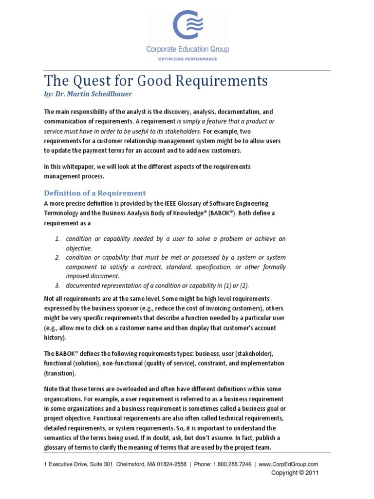 The Quest For Requirements Whitepaper | PDF | Use Case | Information ...