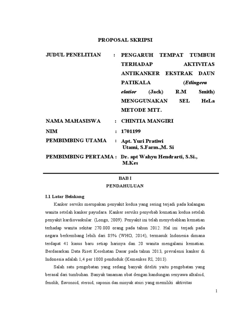 Proposal Penelitian Chintia Mangiri 1701199 | PDF | Sains & Matematika