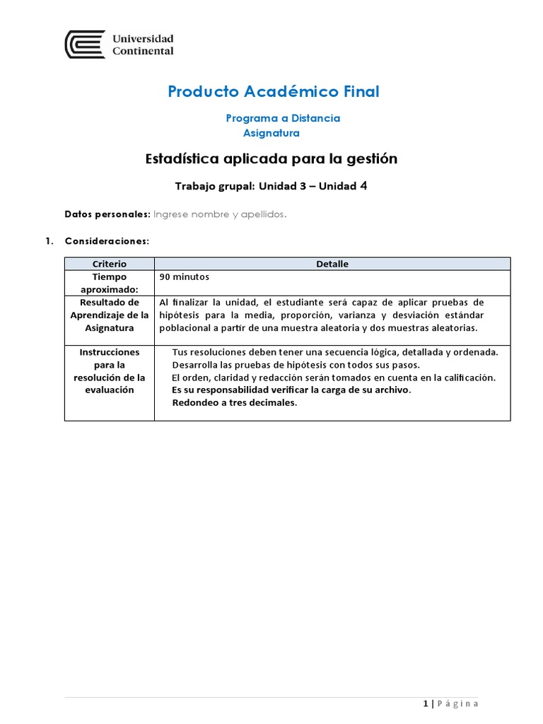Producto Académico Final: Estadística Aplicada para La Gestión | PDF | Estadísticas