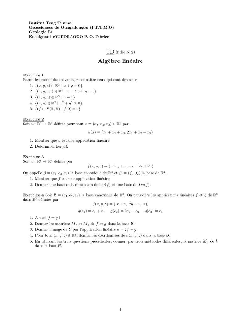TD-2 Algebre Lineaire Geologie-ITTGO | PDF
