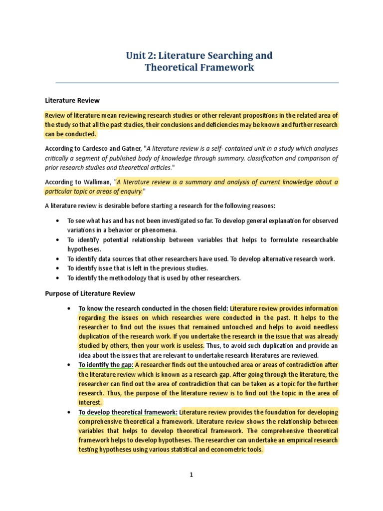 Unit 2 Literature Searching & Theoretical Framework | PDF | Hypothesis ...