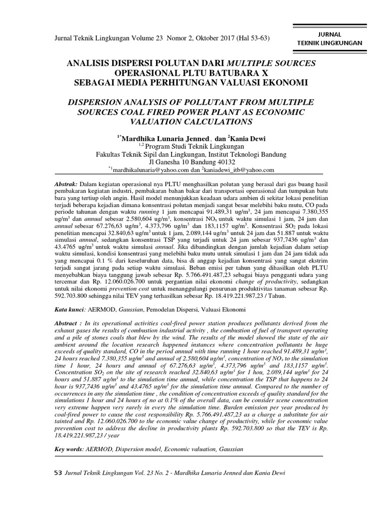 Analisis Dispersi Polutan PLTU Batubara | PDF | Sains & Matematika