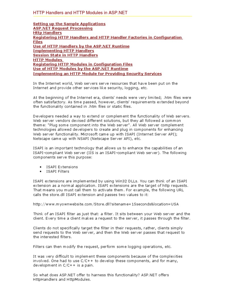HTTP Handlers and HTTP Modules | PDF | Hypertext Transfer Protocol | Web Server