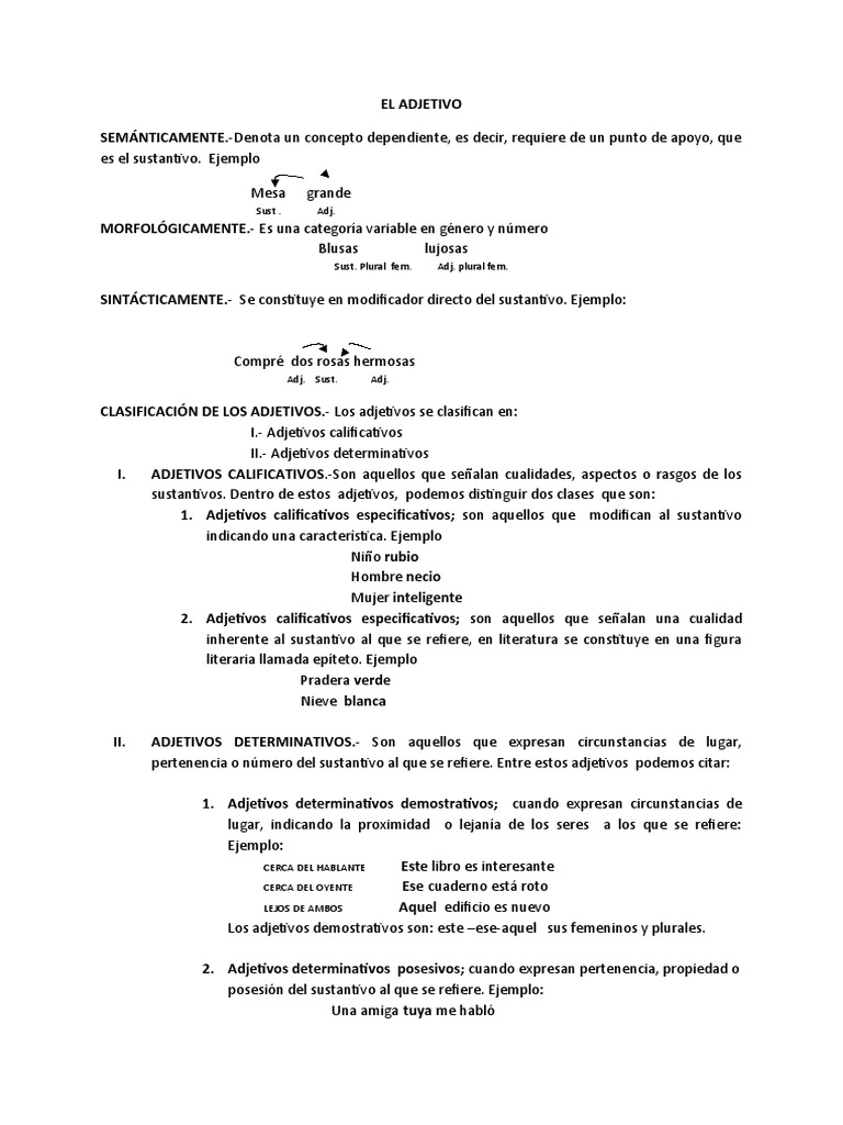 El Adjetivo | PDF | Adjetivo | Numero Gramatical