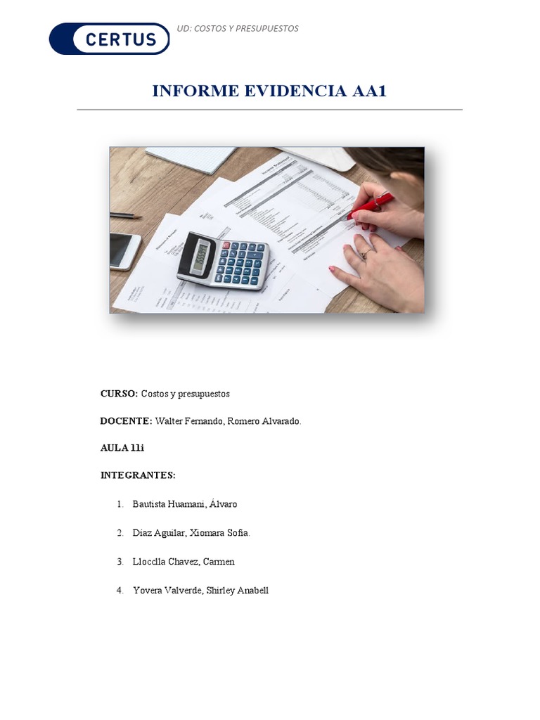 Informe Evidencia Aa1 Word | PDF | Presupuesto | Contabilidad