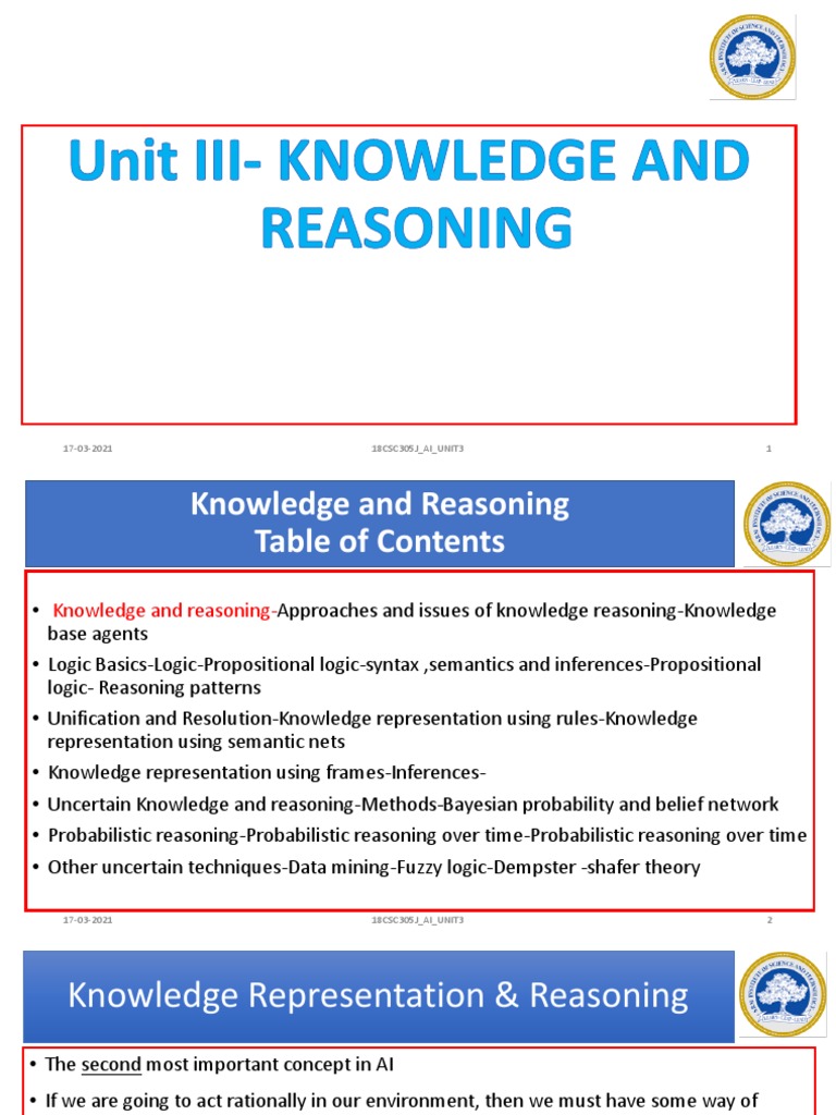 Unit 3 - Ai | PDF | Logic | Knowledge Representation And Reasoning