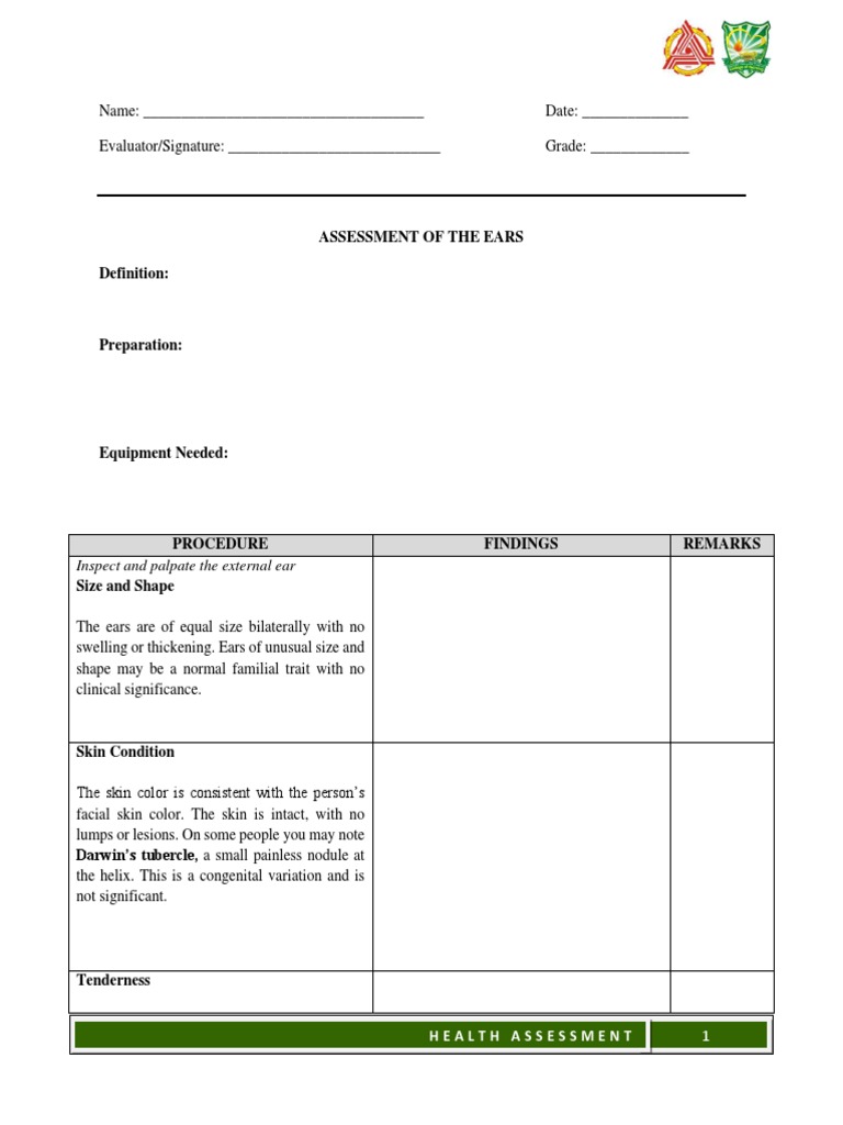 Assessment of The Ears Definition:: Inspect and Palpate The External ...
