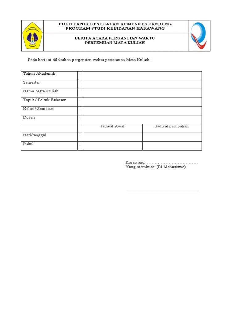 Berita Acara Pergantian Mata Kuliah | PDF