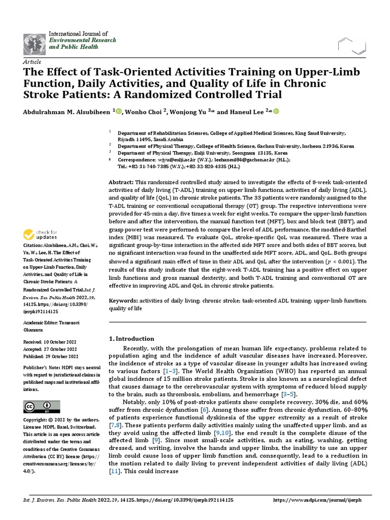 The Effect of Task-Oriented Activities Training On UpperLimb | PDF ...