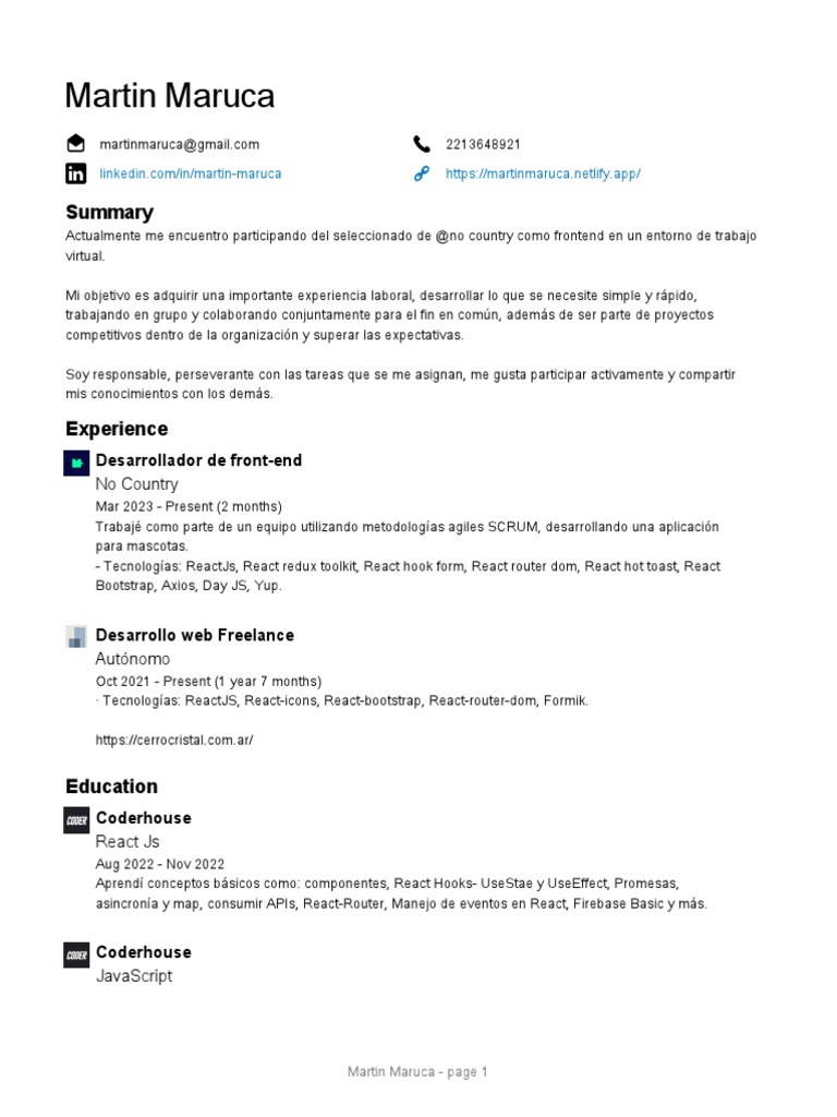 Martin Maruca: Desarrollador de Front-End | PDF | Bootstrap (marco frontal) | Script Java
