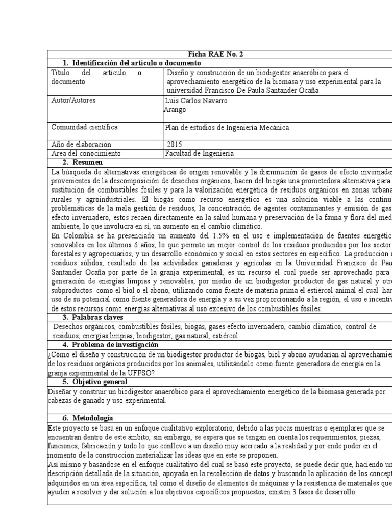 Ficha RAE N°2 | PDF | Biogás | Energía renovable