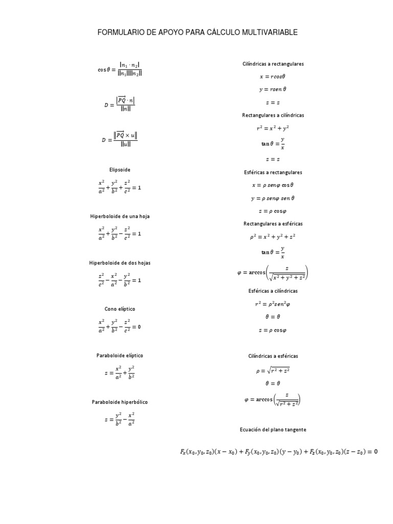 Formulario de Calculo Vectorial | PDF | Colector | Geometría diferencial