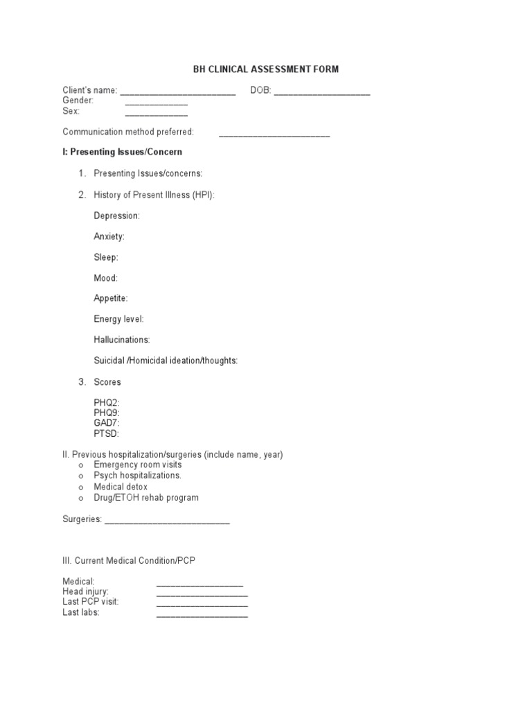BH Clinical Assessment Form | PDF