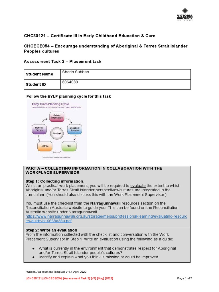 CHCECE054 Assessment Task 3 Placement Task | PDF | Indigenous ...