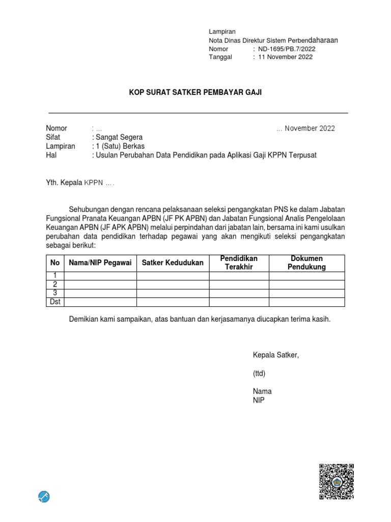 Kop Surat Satker Pembayar Gaji | PDF