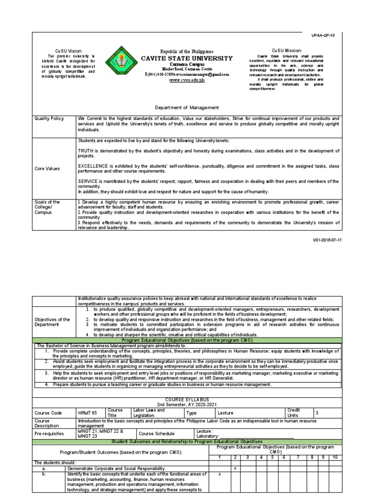 HRMT65 Revised Course-Syllabus | PDF | Employment | Human Resource ...