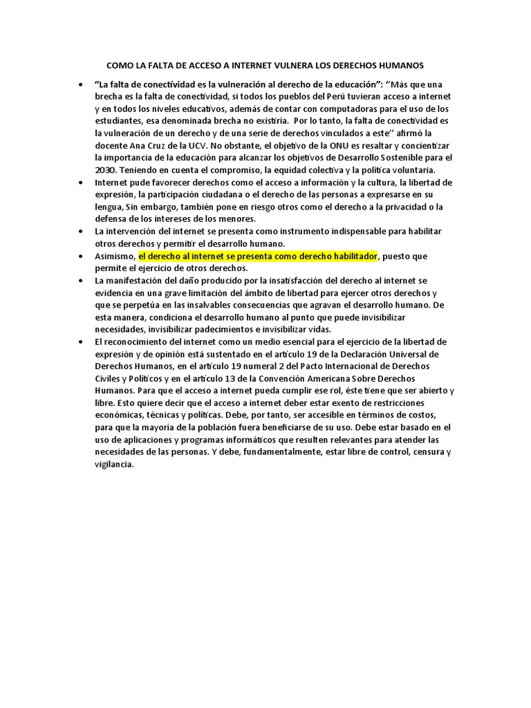 Como La Falta de Acceso A Internet Vulnera Los Derechos Humanos | PDF ...